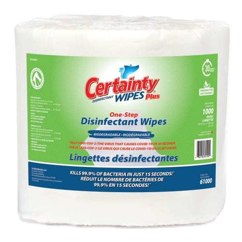Certainty® Plus Biodegradable Disinfectant Wipes Roll, 8"x6", 1000/rl ...