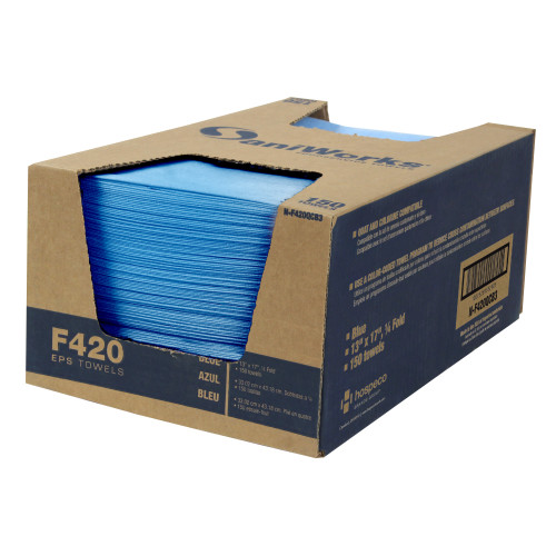 SaniWorks N-F420QCB3 SaniWorks EPS Towels, Blue, 13" x 17", 1/4 Fold ...